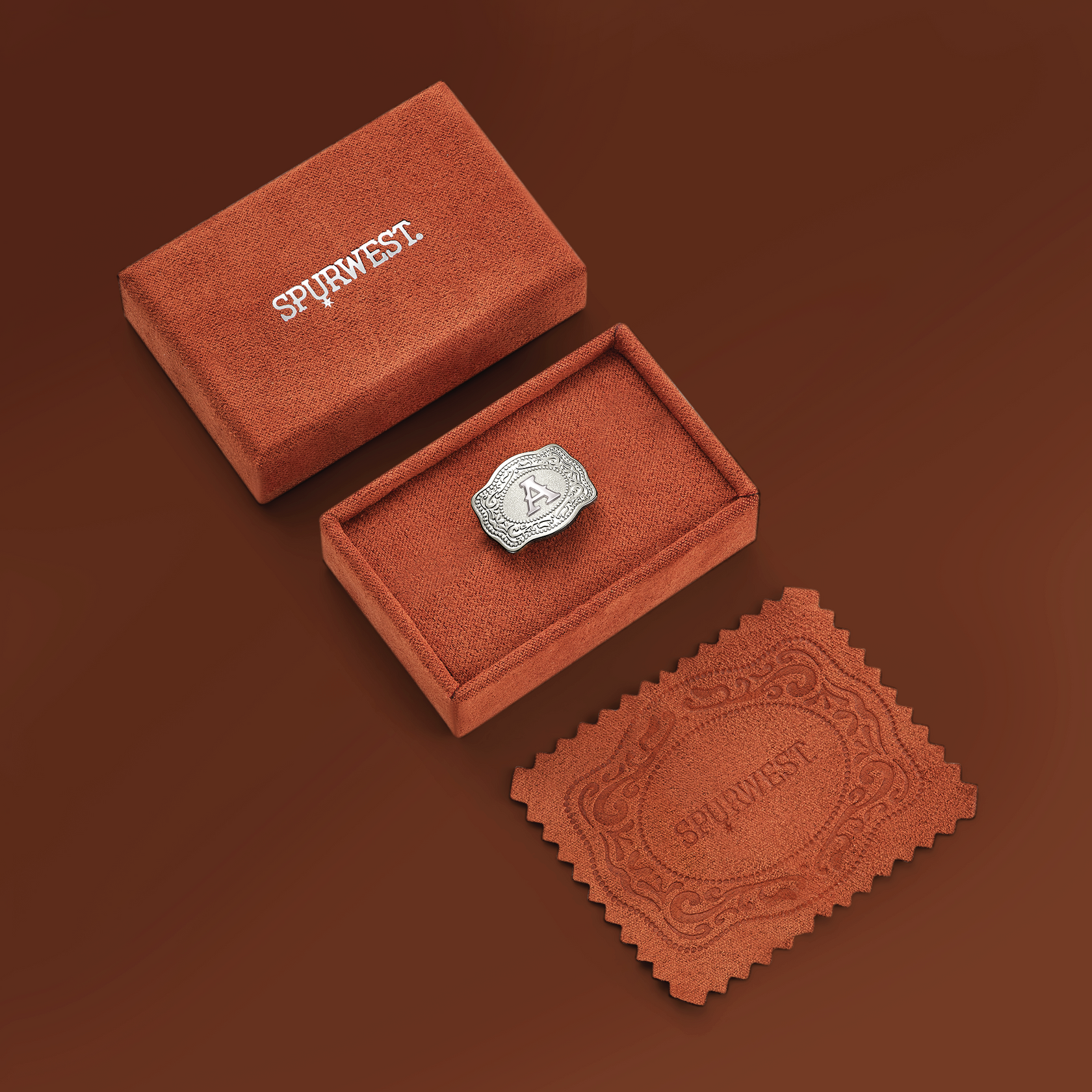 SpurWest Mini Belt Buckle Ring (Initial) - Silver